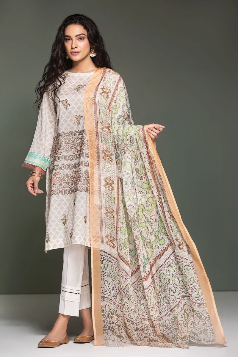 41906115-Lawn & Krinckle Chiffon – Beige Printed Embroidered 3PC for ...